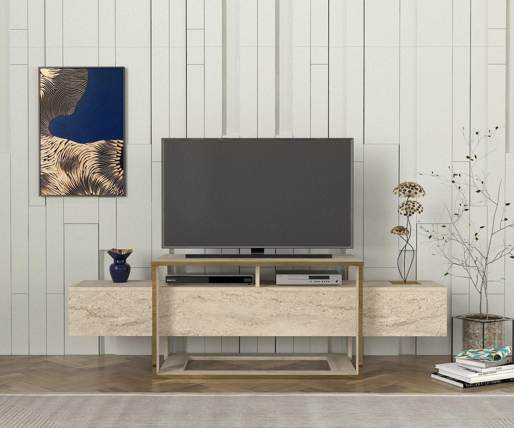 Tv Lowboard Bianco Beige Granit Optik 2499